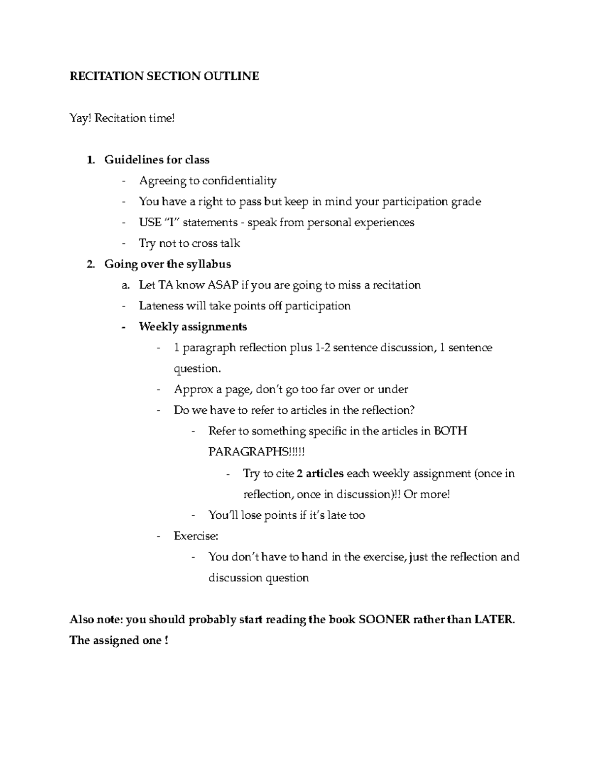 SOH Recitation Notes Outline - RECITATION SECTION OUTLINE Yay ...