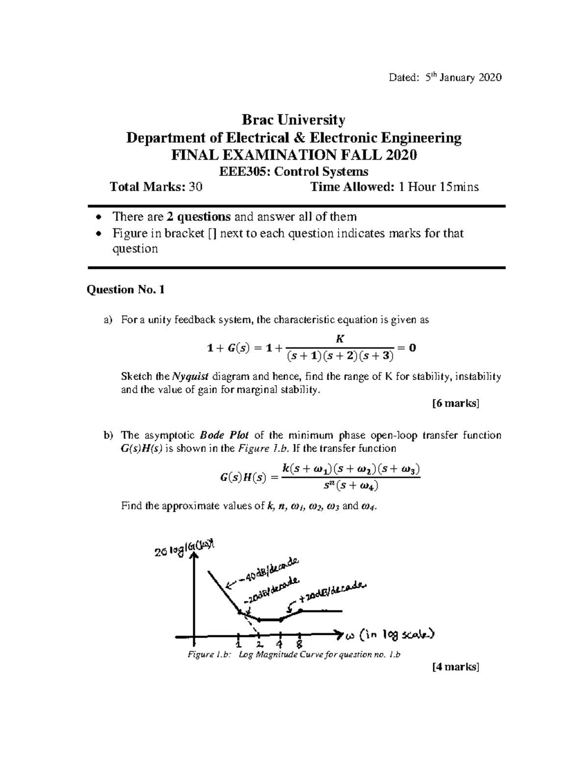 Final Exam Fall 20 EEE305 Sample - Dated: 5 th January 2020 Brac ...