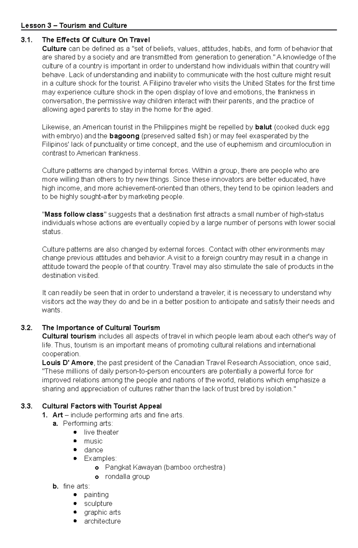 Lesson 3 - Tourism and Culture - Lesson 3 – Tourism and Culture 3. The ...