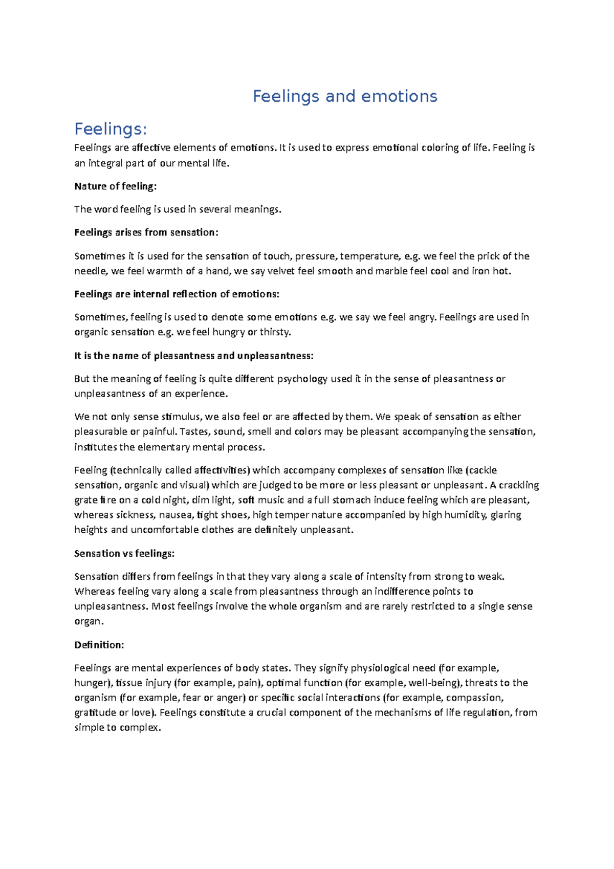 Emotions - Psychology - Feelings and emotions Feelings: Feelings are ...