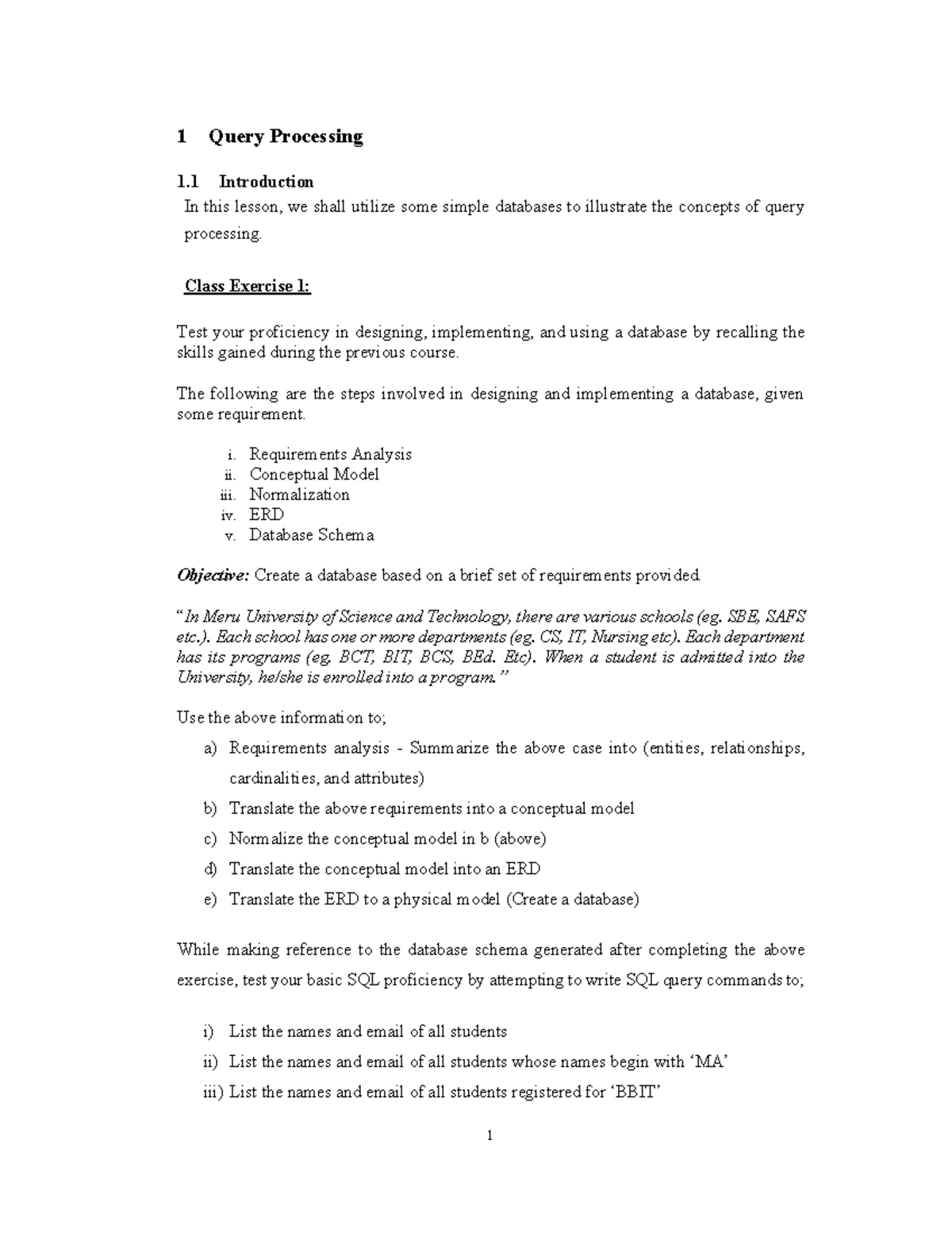 Lesson 01-Query Processing - 1 Query Processing 1 Introduction In this ...