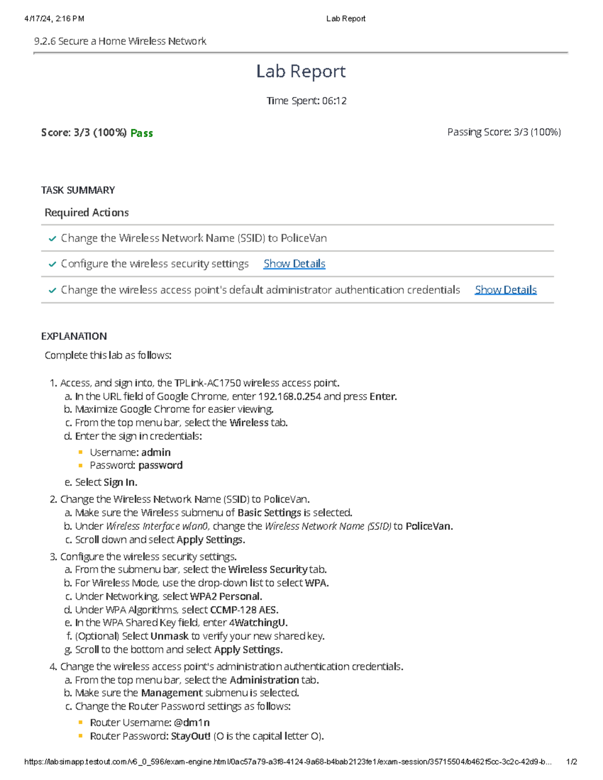 Learning Platform Comp TIA 15 a.2.4 - 4/17/24, 2:16 PM Lab Report - Studocu