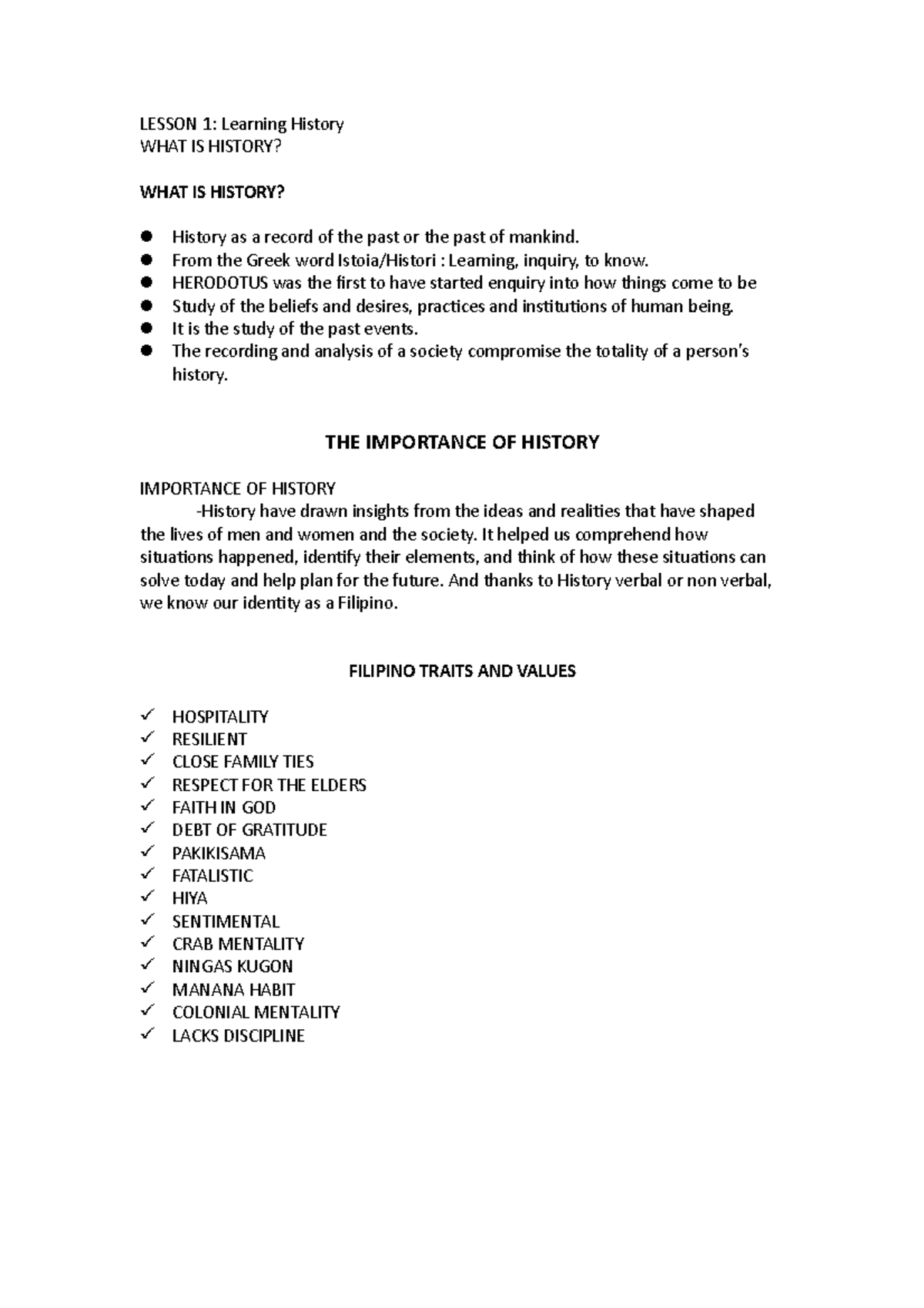 Lesson 1 Learning History - LESSON 1: Learning History WHAT IS HISTORY ...