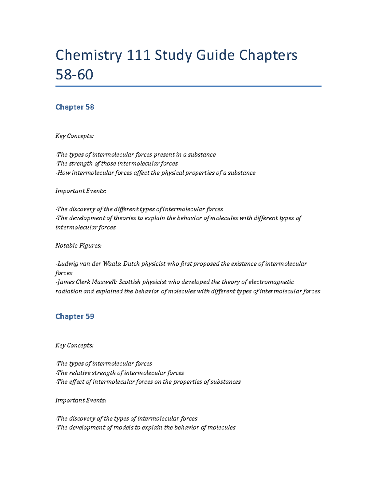 Chemistry 111 Study Guide Chapters 58-60 - Chemistry 111 Study Guide ...