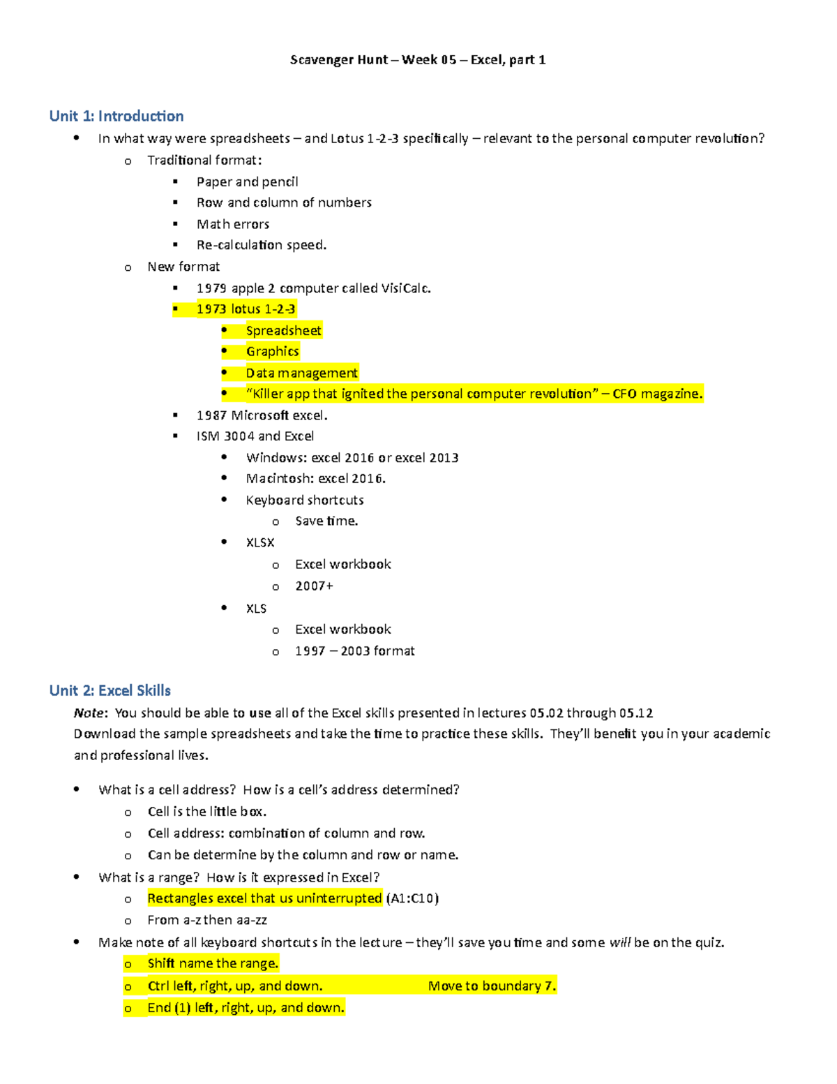 Scavenger Hunt 05-Excel Part 1 - Scavenger Hunt – Week 05 – Excel, part ...