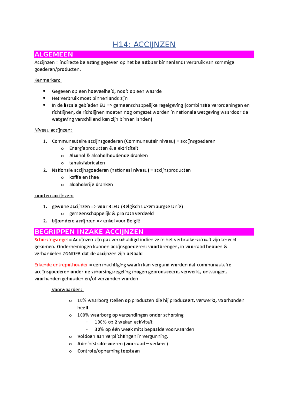 Hoofdstuk 14 - accijnzen (Douane & accijnzen) - H14: ACCIJNZEN ALGEMEEN ...