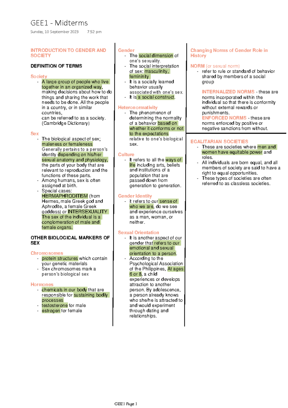 GEE1 1st Sem Midtermsfinals (QCU) - INTRODUCTION TO GENDER AND SOCIETY DEFINITION OF TERMS ...