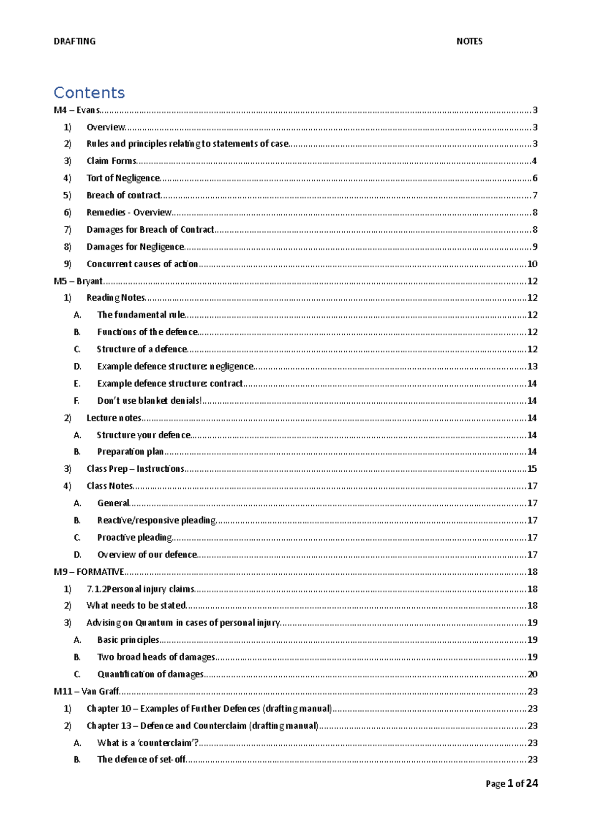 Drafting Notes - Contents M4 – - Studocu