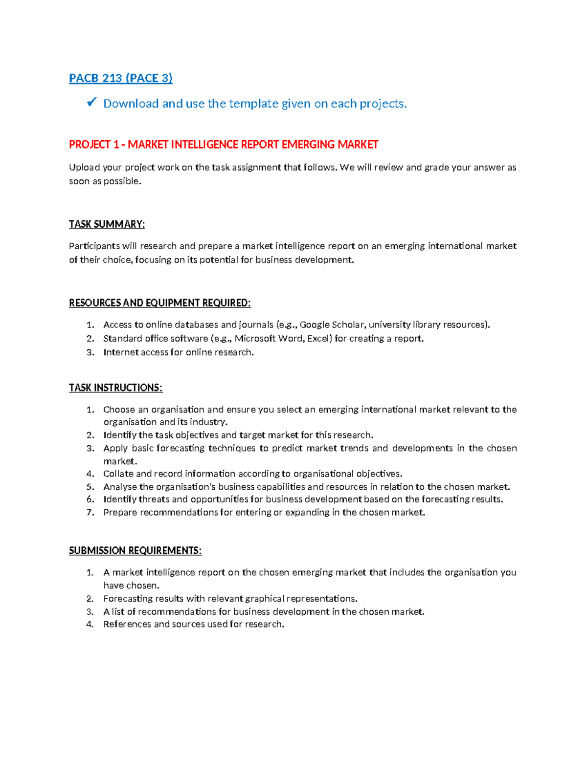 PACB 213 PACE 3 Projects Summary - PACB 213 (PACE 3) Download and use ...