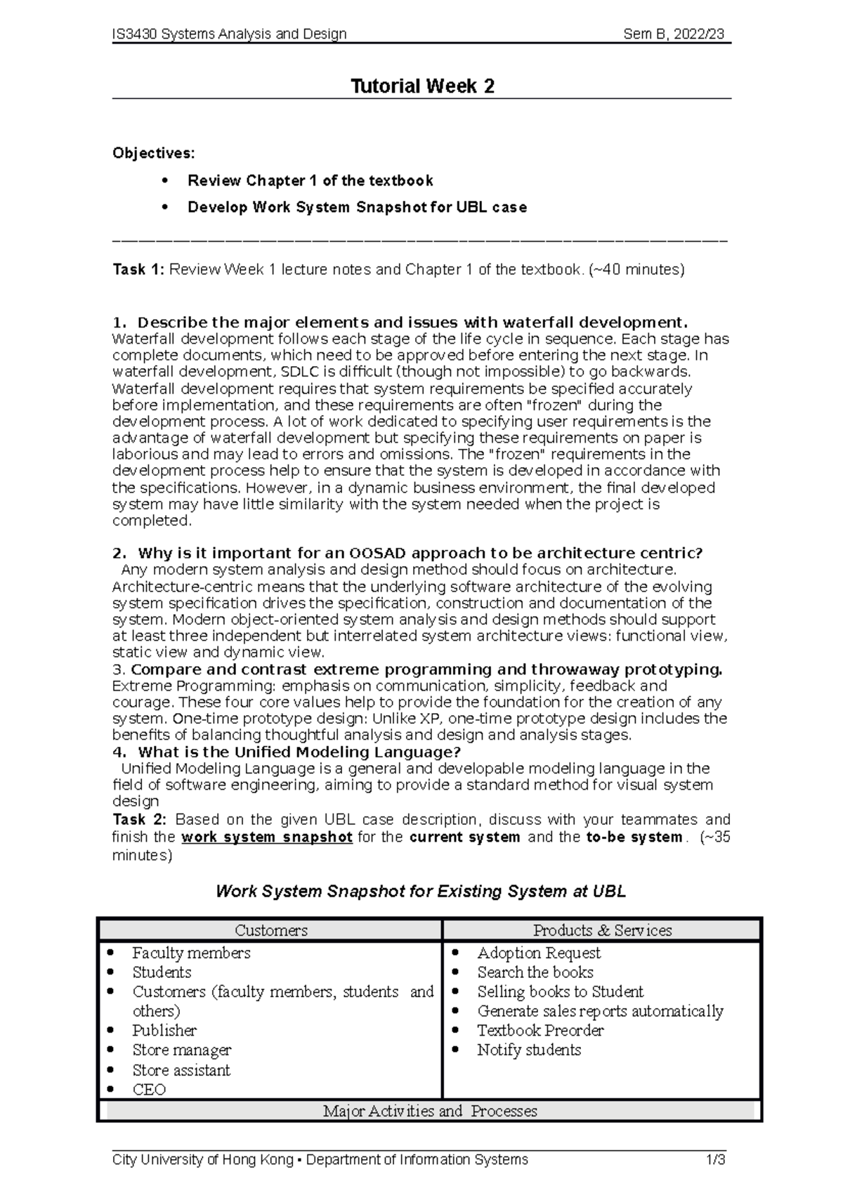 IS3430 Tutorial Week 2 2023 L02 - IS3430 Systems Analysis and Design Sem B, 2022/ Tutorial Week ...