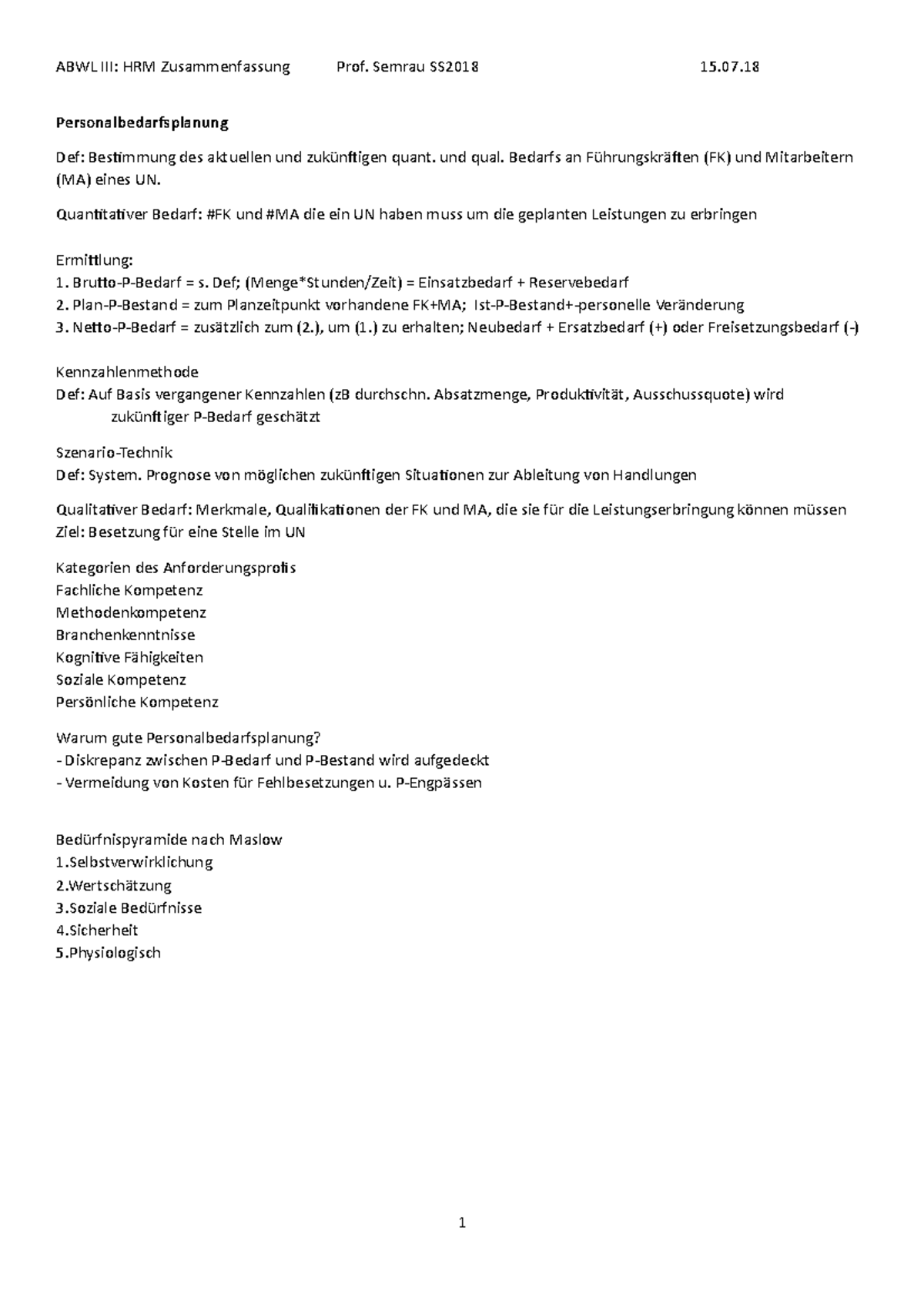 HRM Zusammenfassung - HRM von ABWL III - Personalbedarfsplanung Def ... HRM Zusammenfassung - HRM von ABWL III - Personalbedarfsplanung Def ...