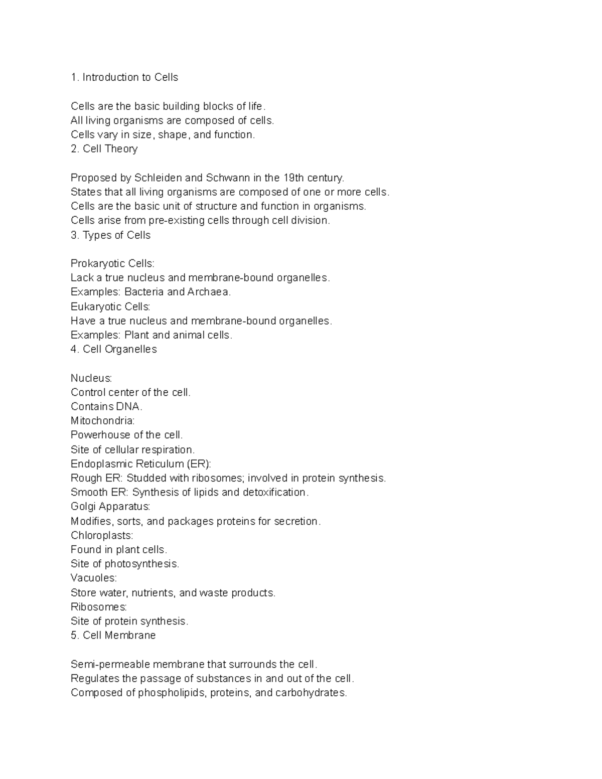 Cellbio - notes on cell biology - Introduction to Cells Cells are the ...