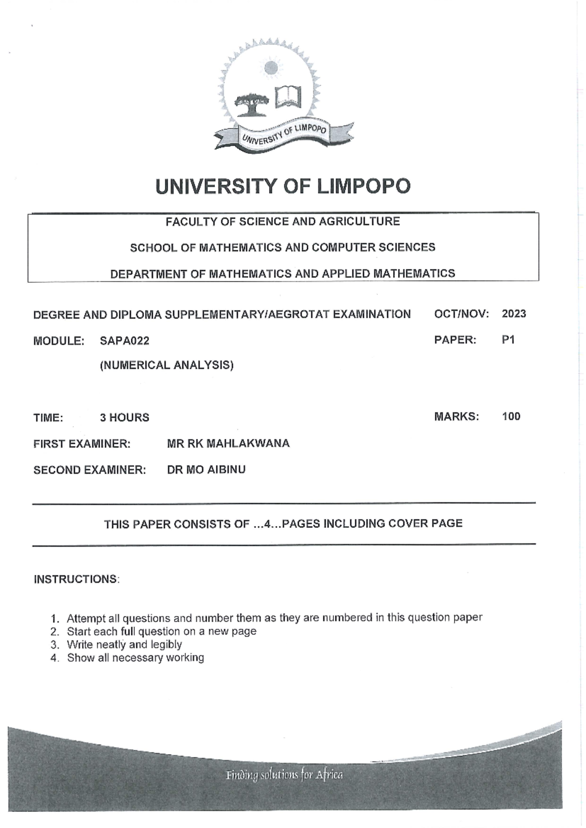 SAPA 022 Oct Nov 2023 SUPP - OF LIMPOPO UNIVERSITY UNIVERSITY OF ...