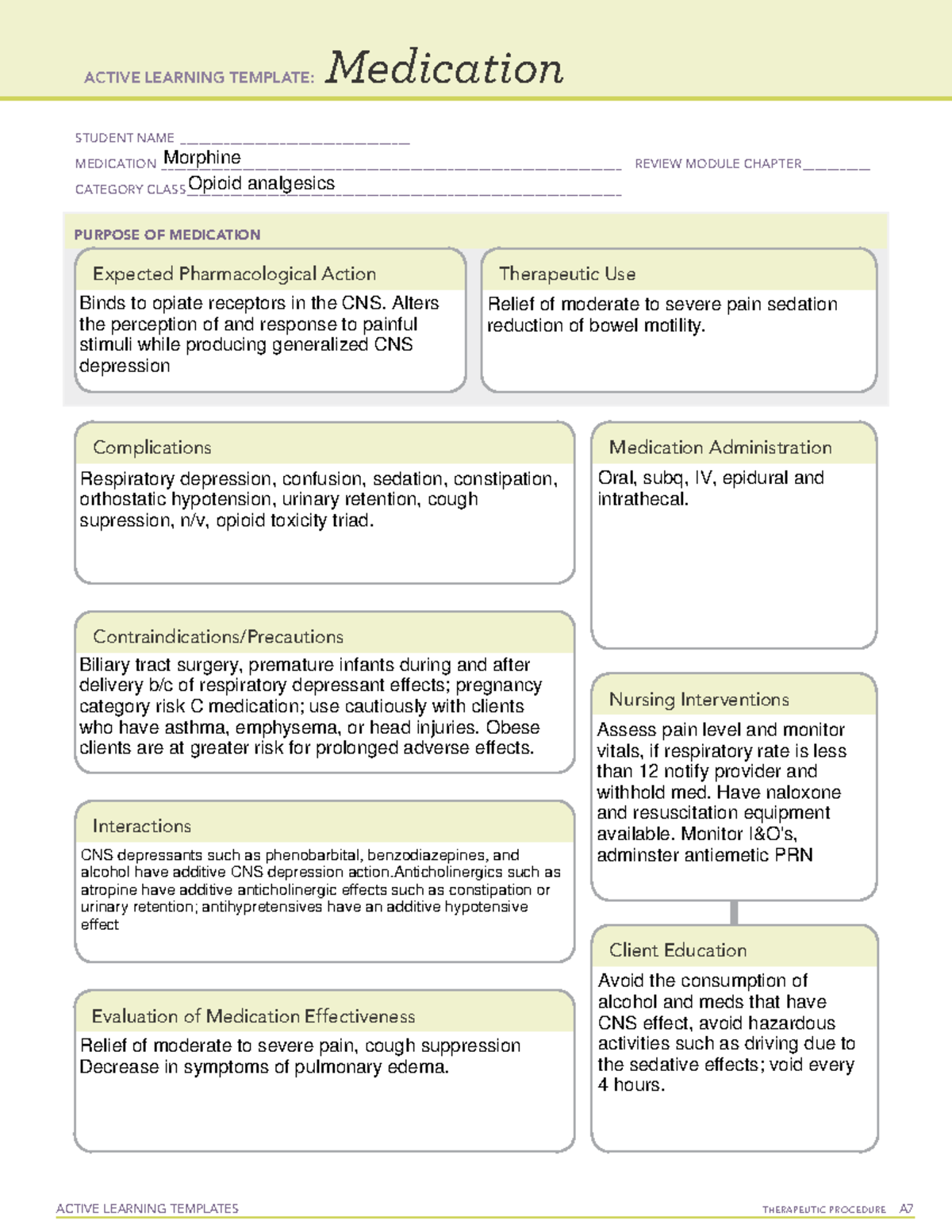Morphine - Medication - ACTIVE LEARNING TEMPLATES TherapeuTic procedure ...