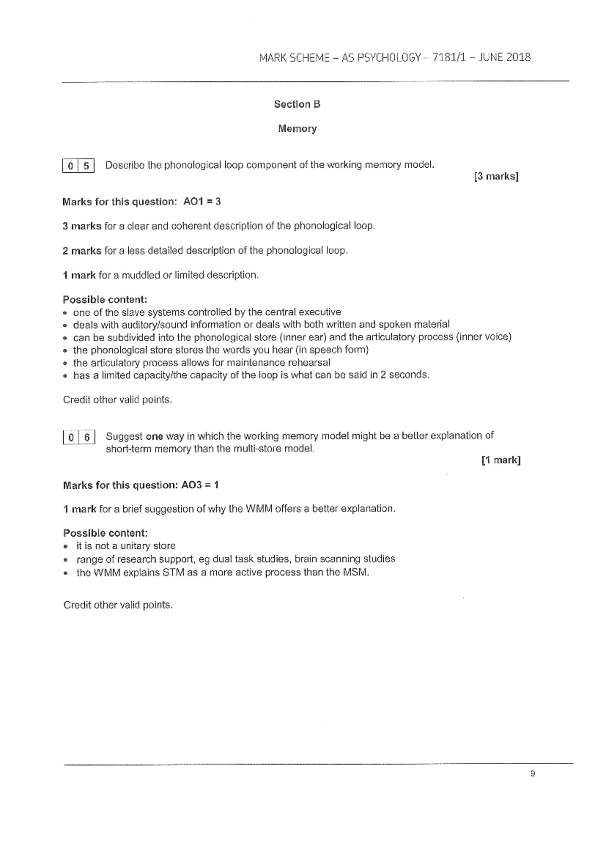 Mark scheme - psych - Studocu