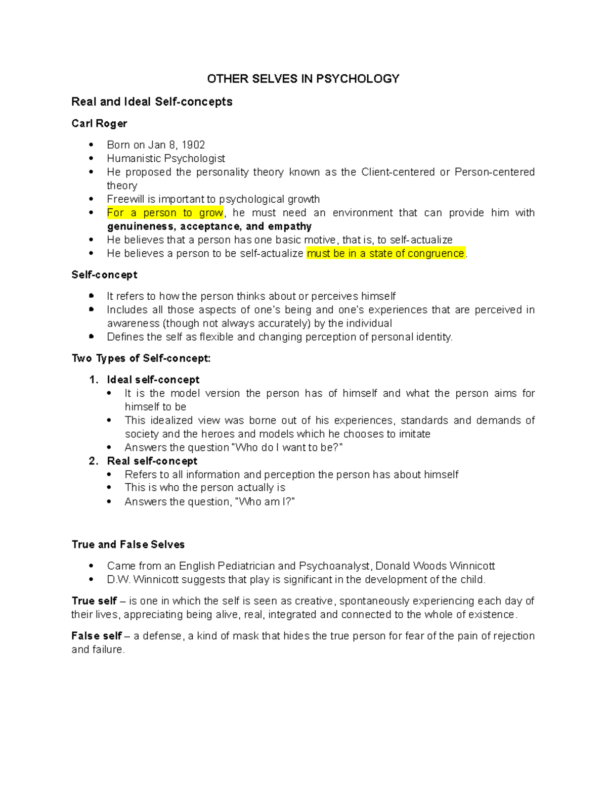 Lesson 7 - Other Selves IN Psychology - OTHER SELVES IN PSYCHOLOGY Real ...