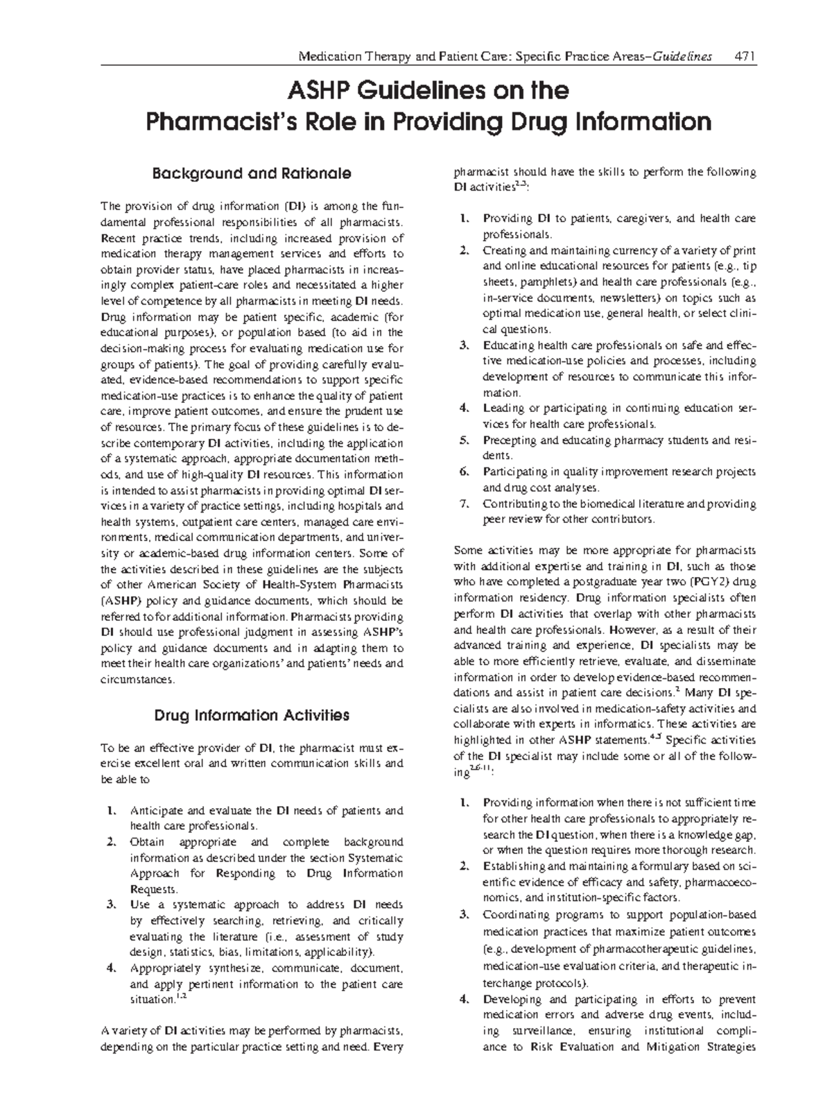 5.1pharmacists-role-providing-drug-information - ASHP Guidelines on the ...