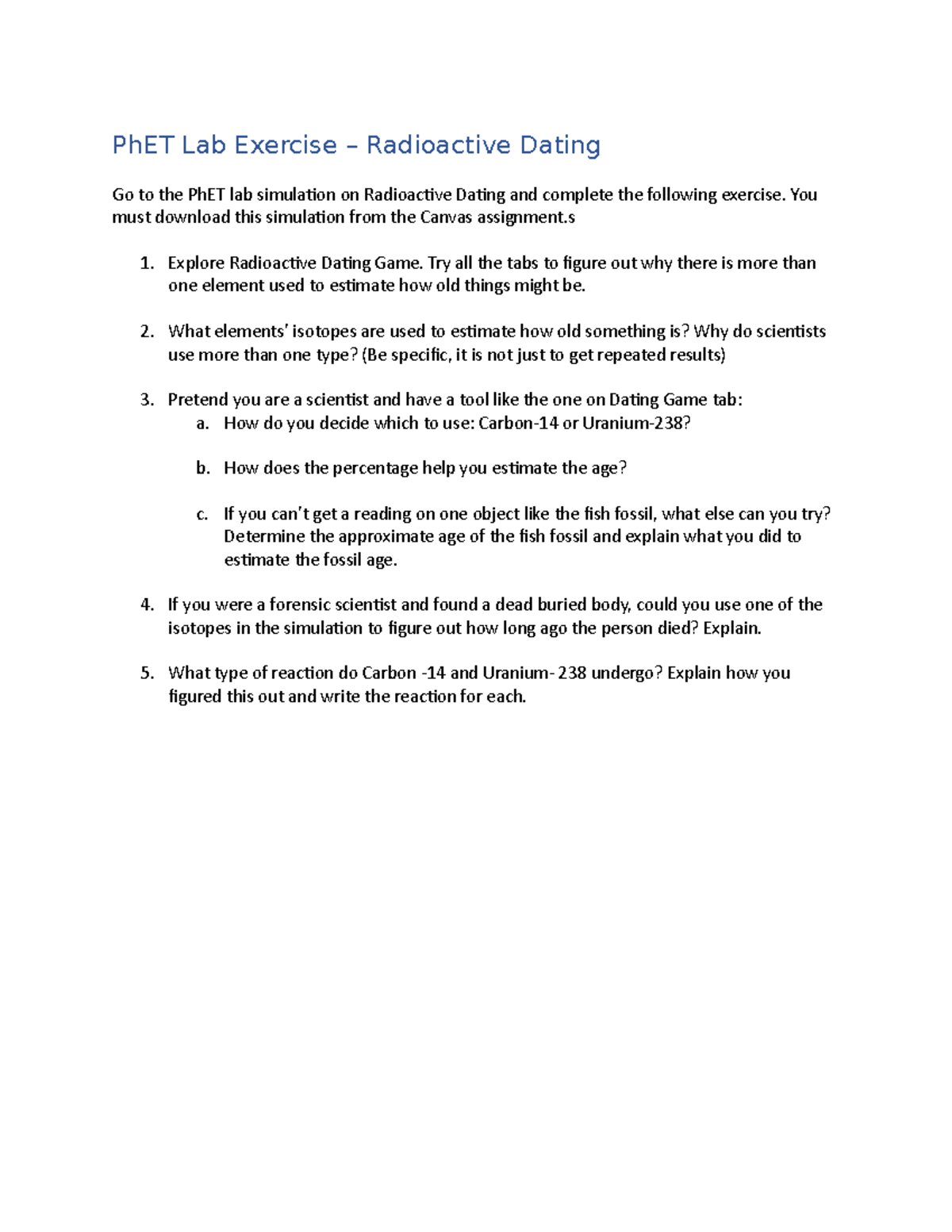 Phy2020-m11-Ph ET Lab Exercise - PhET Lab Exercise – Radioactive Dating ...