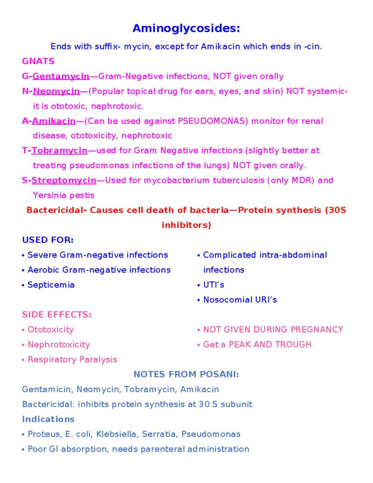 Abx Breakdown - Summary Advanced Pharmacology - Aminoglycosides: Ends ...