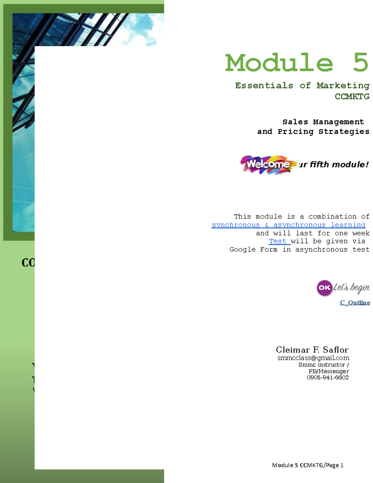 Module V Ccmktg students - Module 5 Essentials of Marketing CCMKTG ...