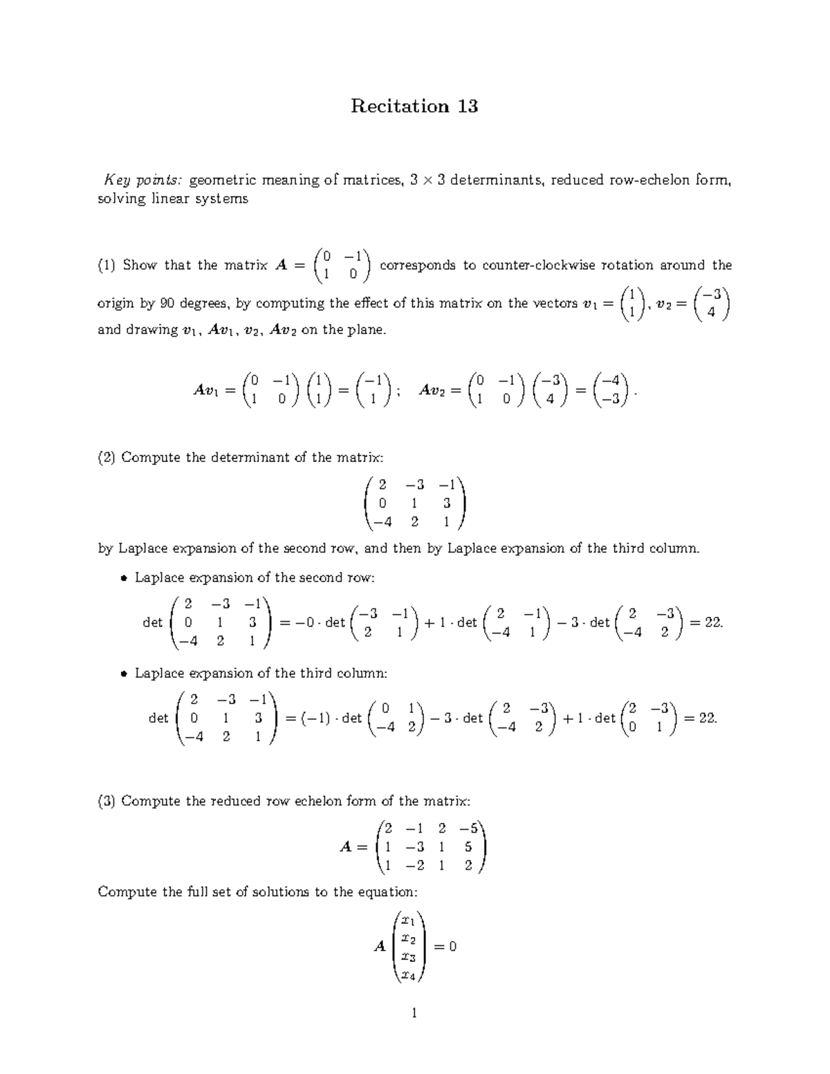 Solution Recitation 13 - October 24 - Recitation 13 Key points ...