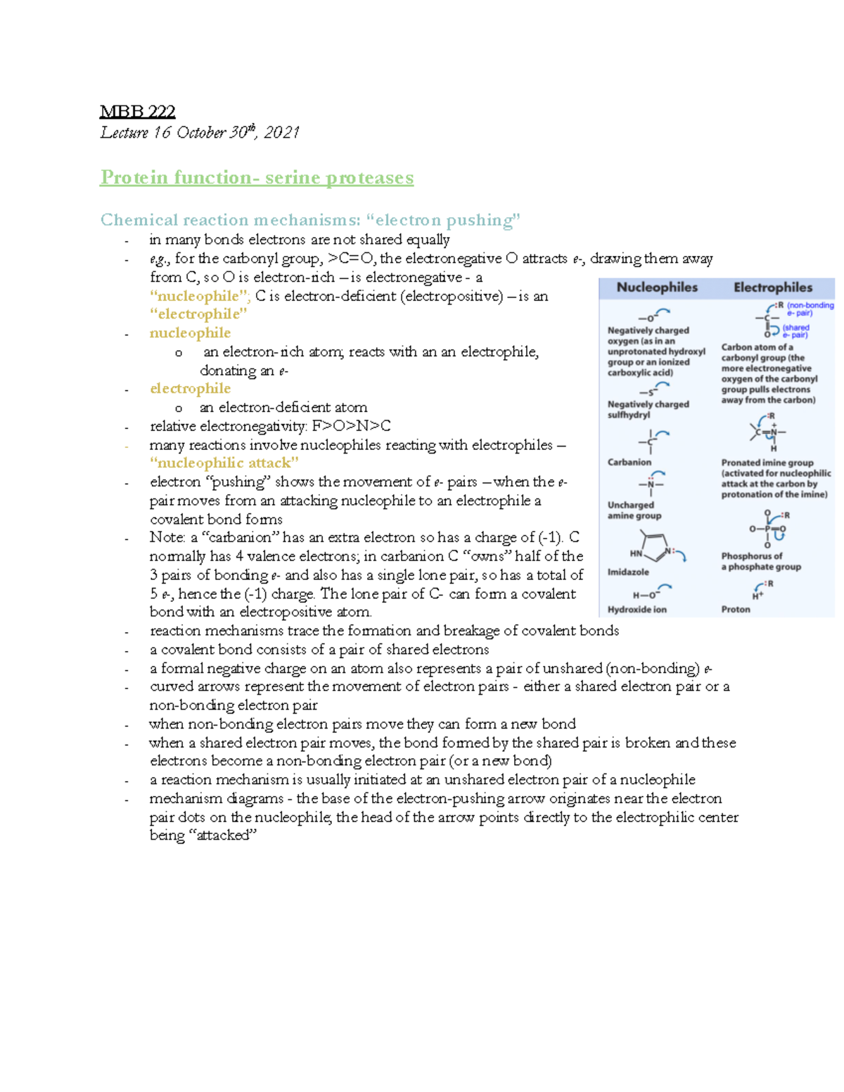 MBB 222 lecture 16 fall 2021 - MBB 222 Lecture 16 October 30th, 2021 ...
