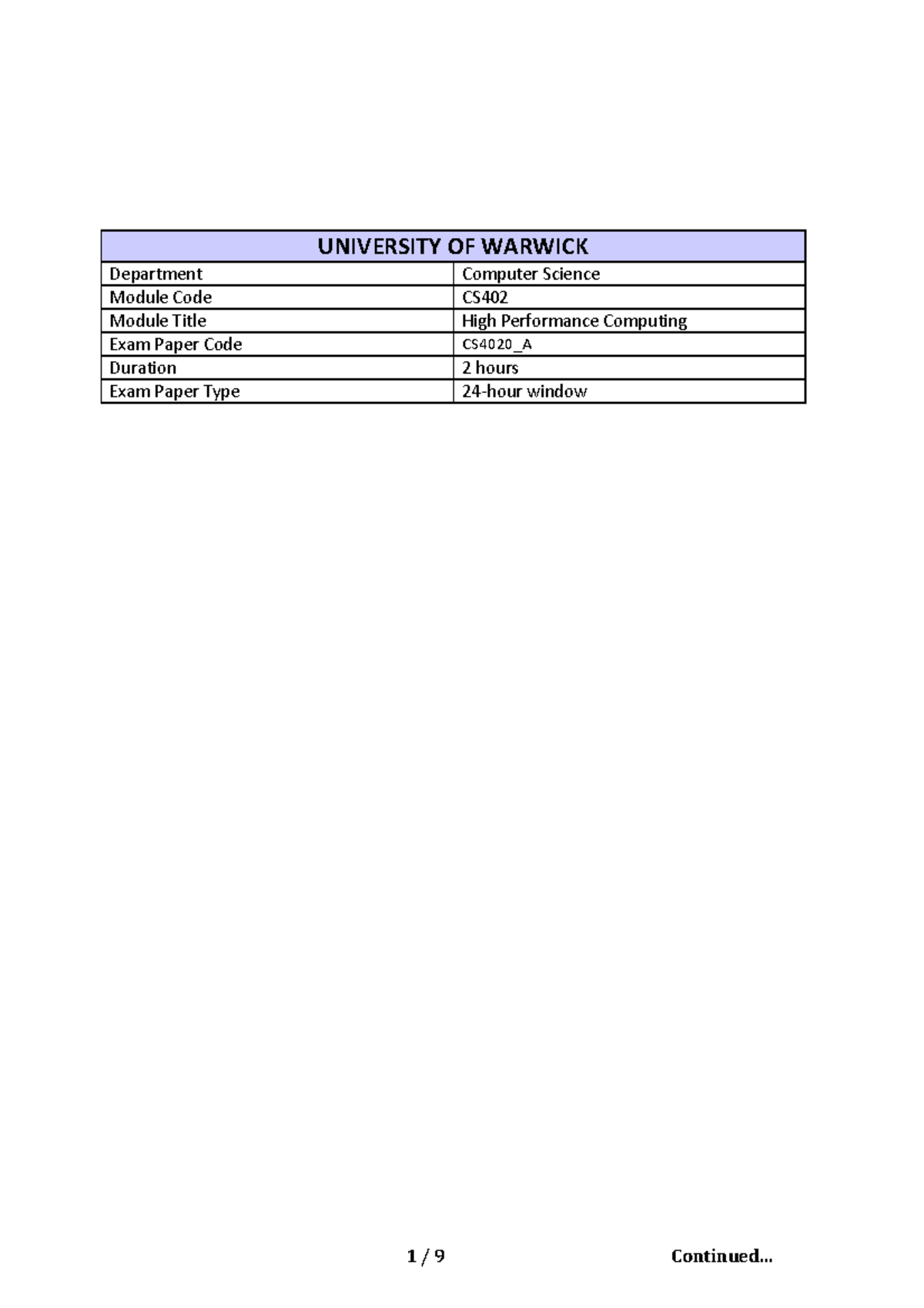 Cs402 10 june 2021 aep - exam paper - UNIVERSITY OF WARWICK Department Computer Science Module ...