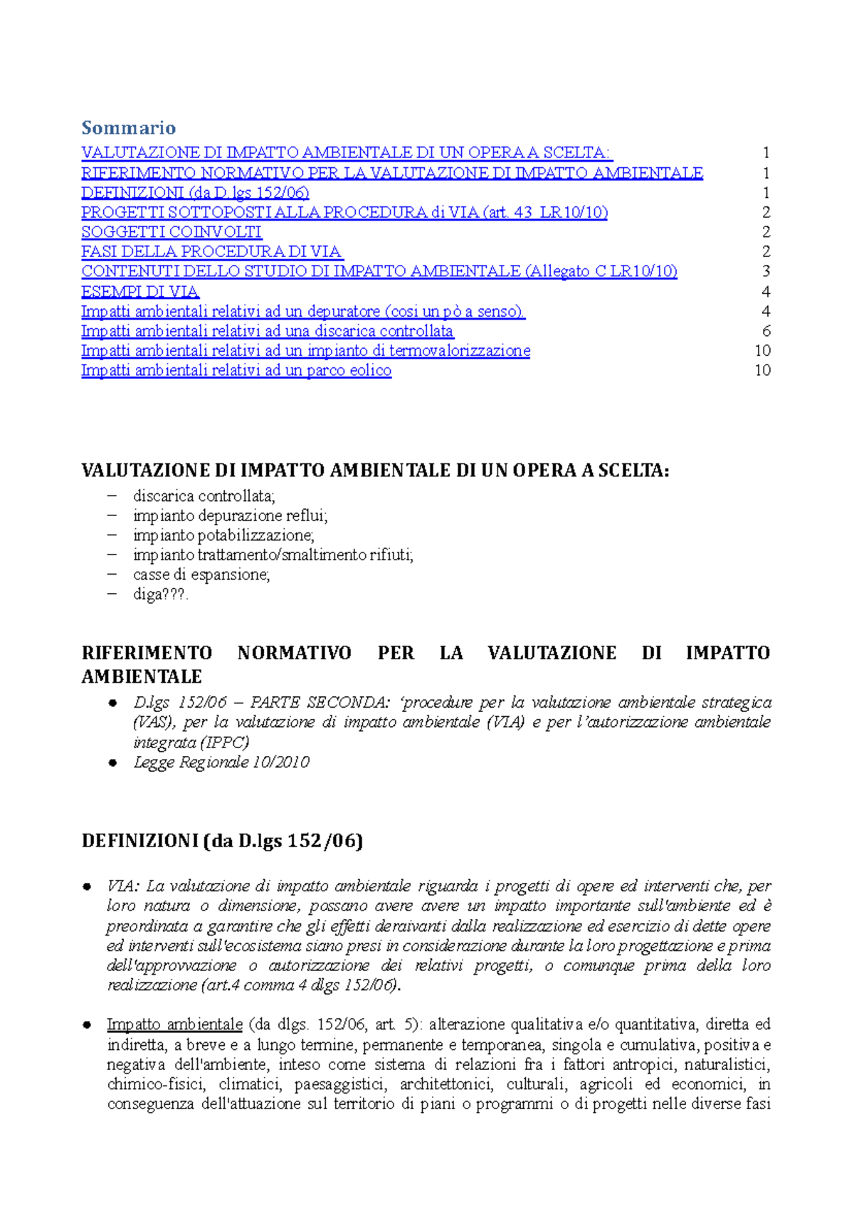 Valutazione impatto ambientale tutti casi - Sommario VALUTAZIONE DI ...