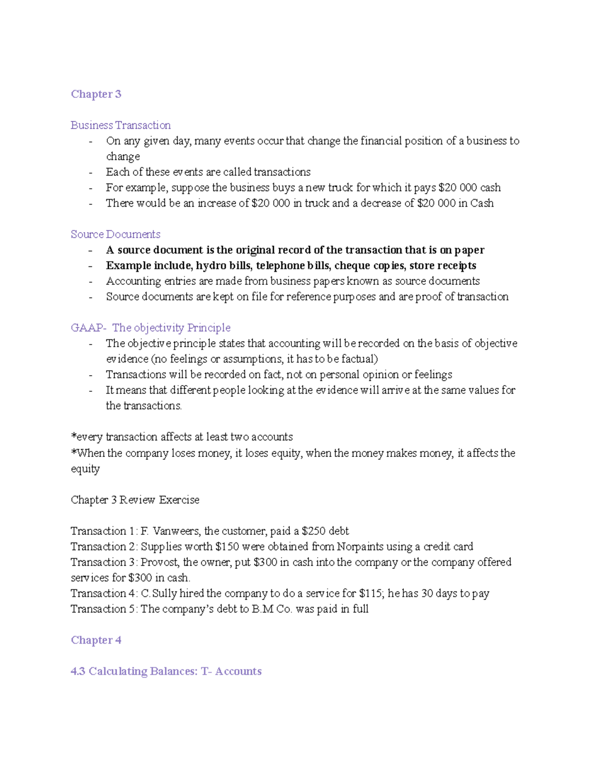 Accounting Chapters 3,4,6,7,8 Notes - Chapter 3 Business Transaction ...