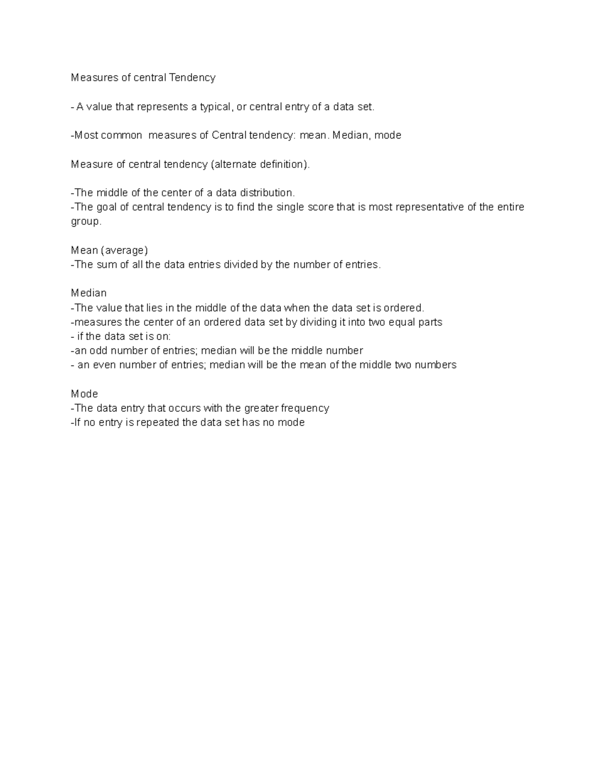 Statistics and probability notes lecture 5 - Measures of central ...