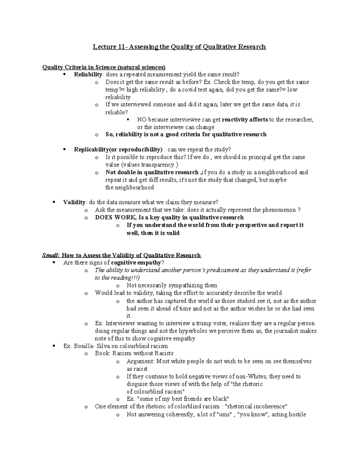 Lecture 11 - Lecture 11- Assessing the Quality of Qualitative Research ...