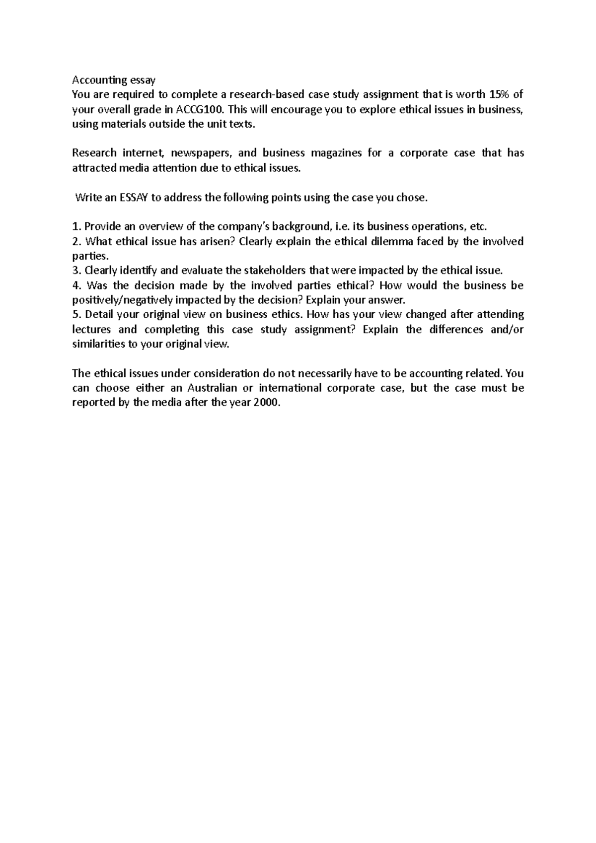 Accounting essay - Grade: 17/20 - Accounting essay You are required to ...