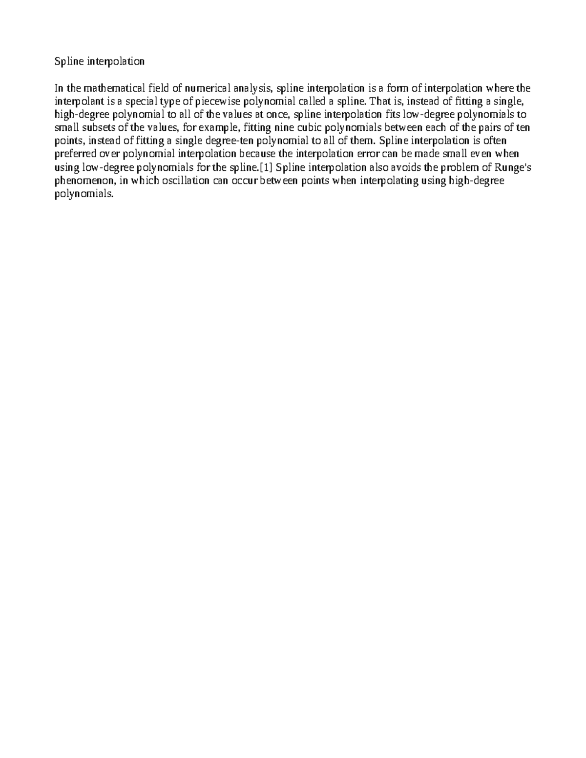 Spline Interpolation Spline Interpolation In The Mathematical Field Of Numerical Analysis