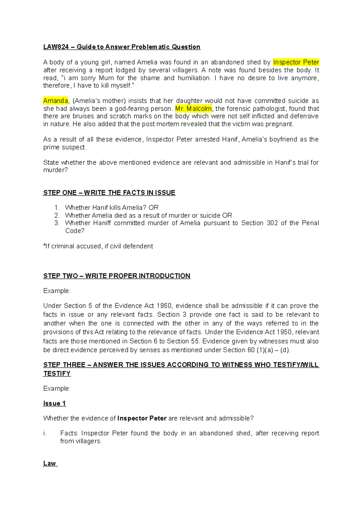 LAW824 - Guide to Answer Problematic Question - A note was found ...