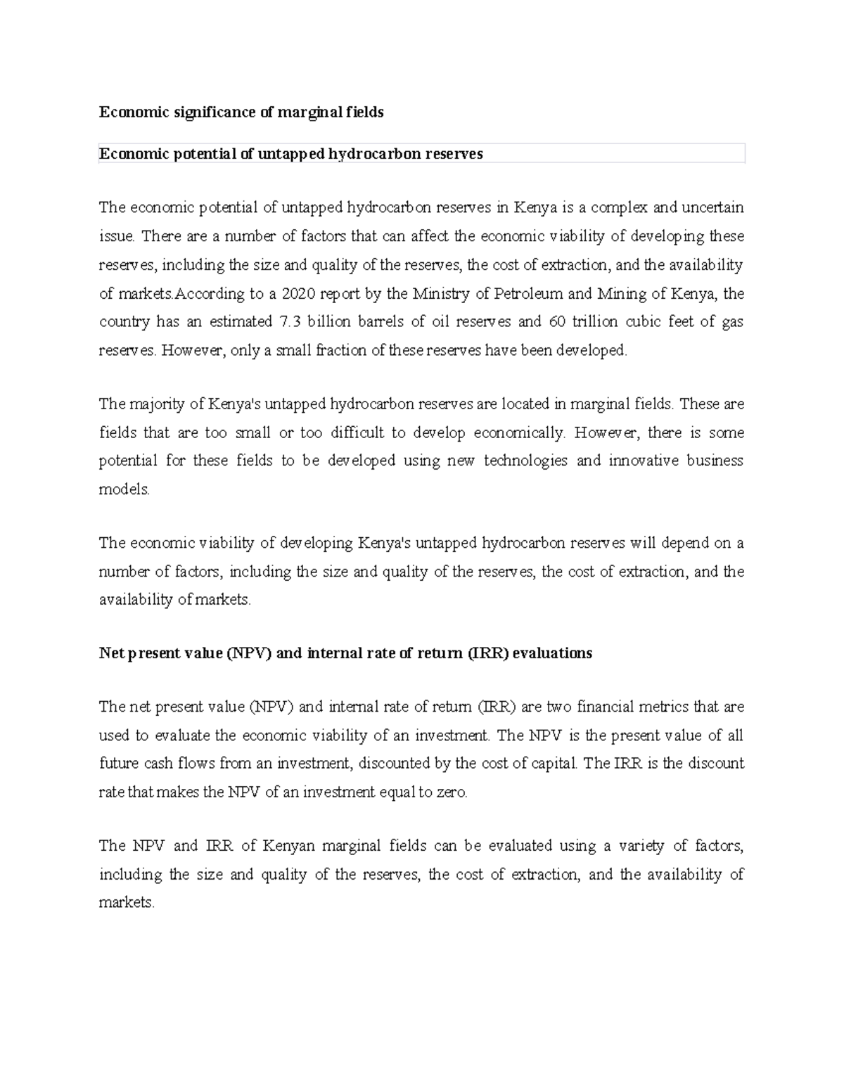 Economic significance of marginal fields - Economic significance of ...