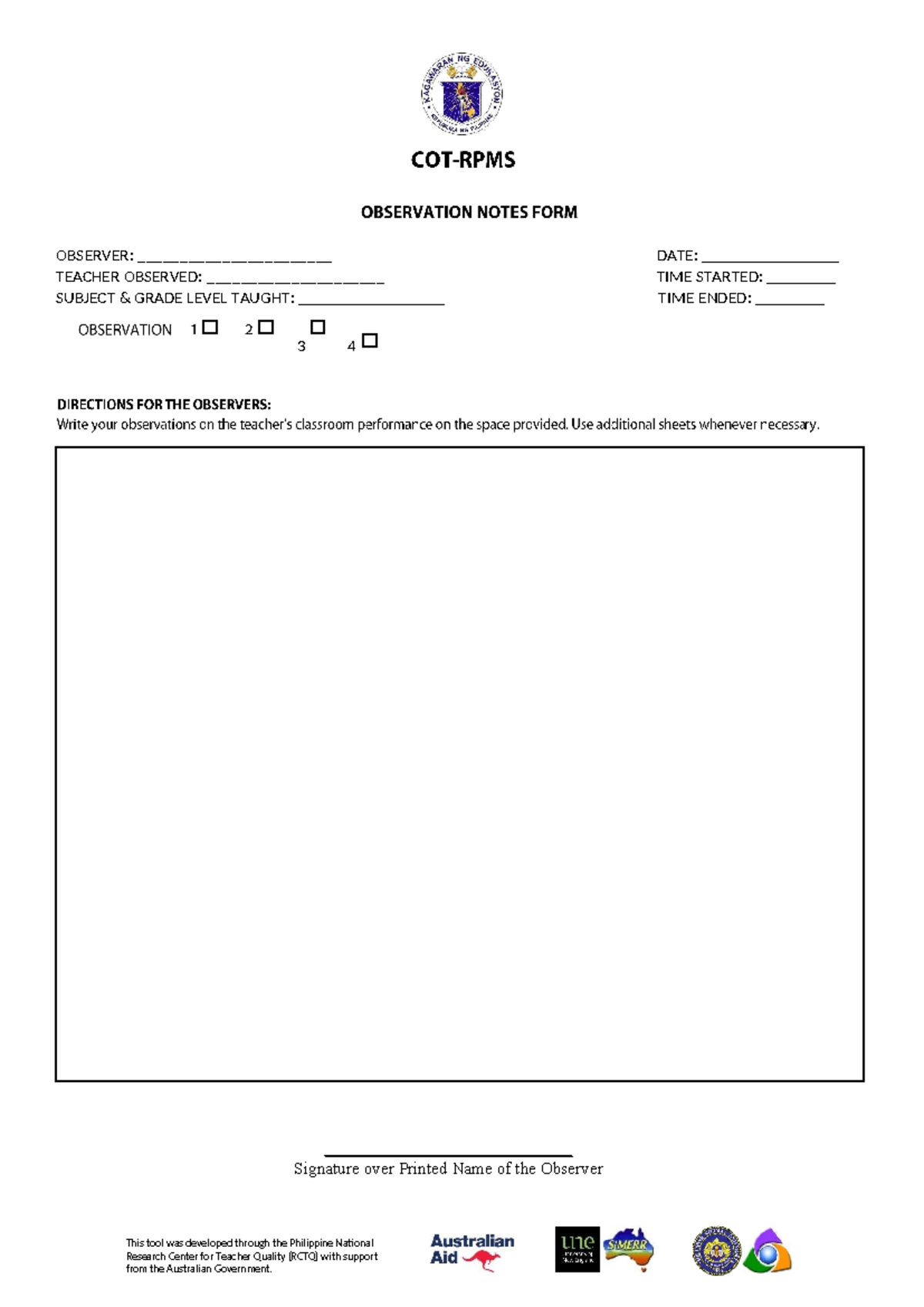Observation-Notes-Blank - Readings in Philippine History - OBSERVER