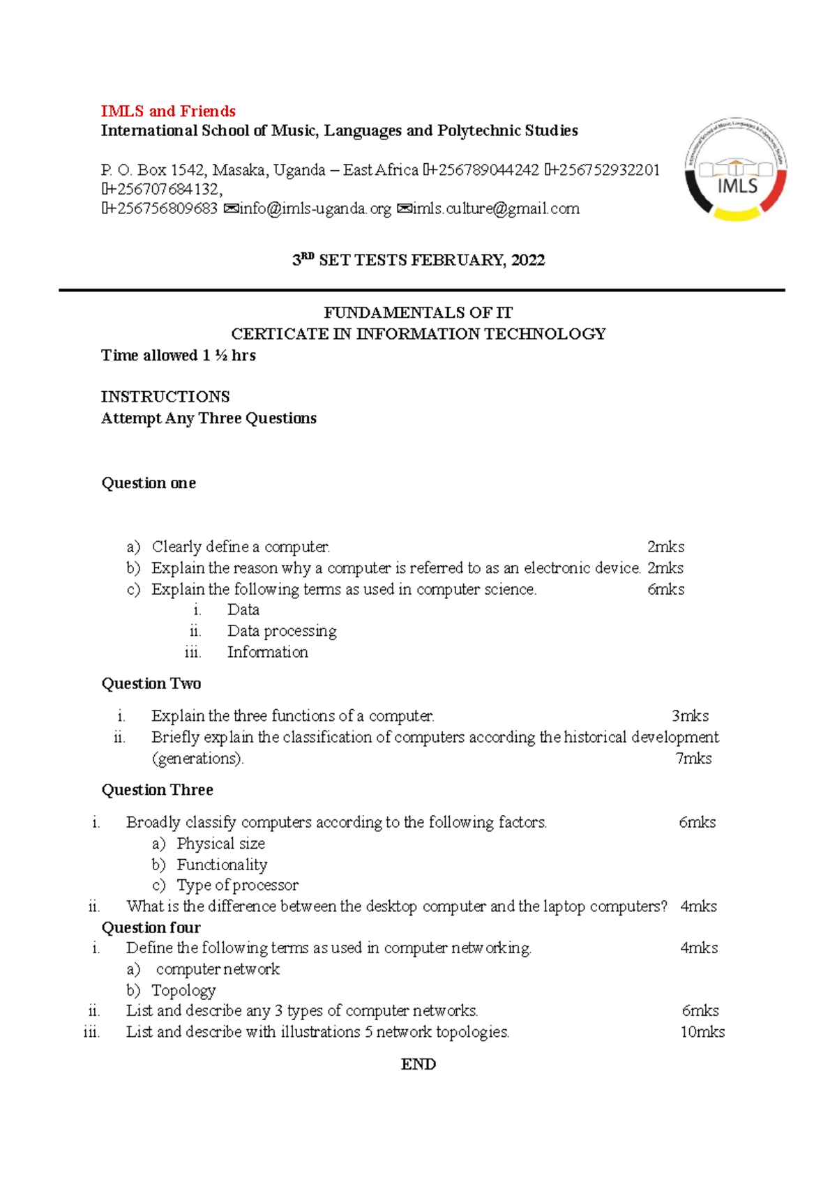 Introduction to ict - revision questions - IMLS and Friends ...