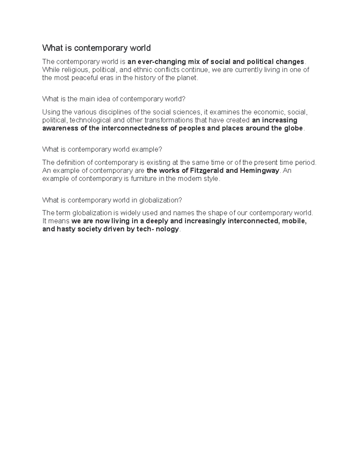 What is contemporary world - While religious, political, and ethnic ...