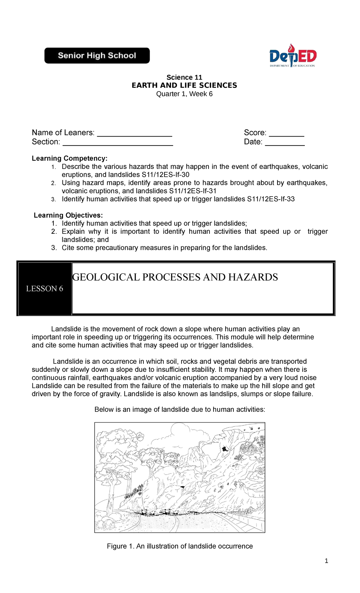 Mod 6 Lesson Geological Process and Hazards - LESSON 6 GEOLOGICAL ...