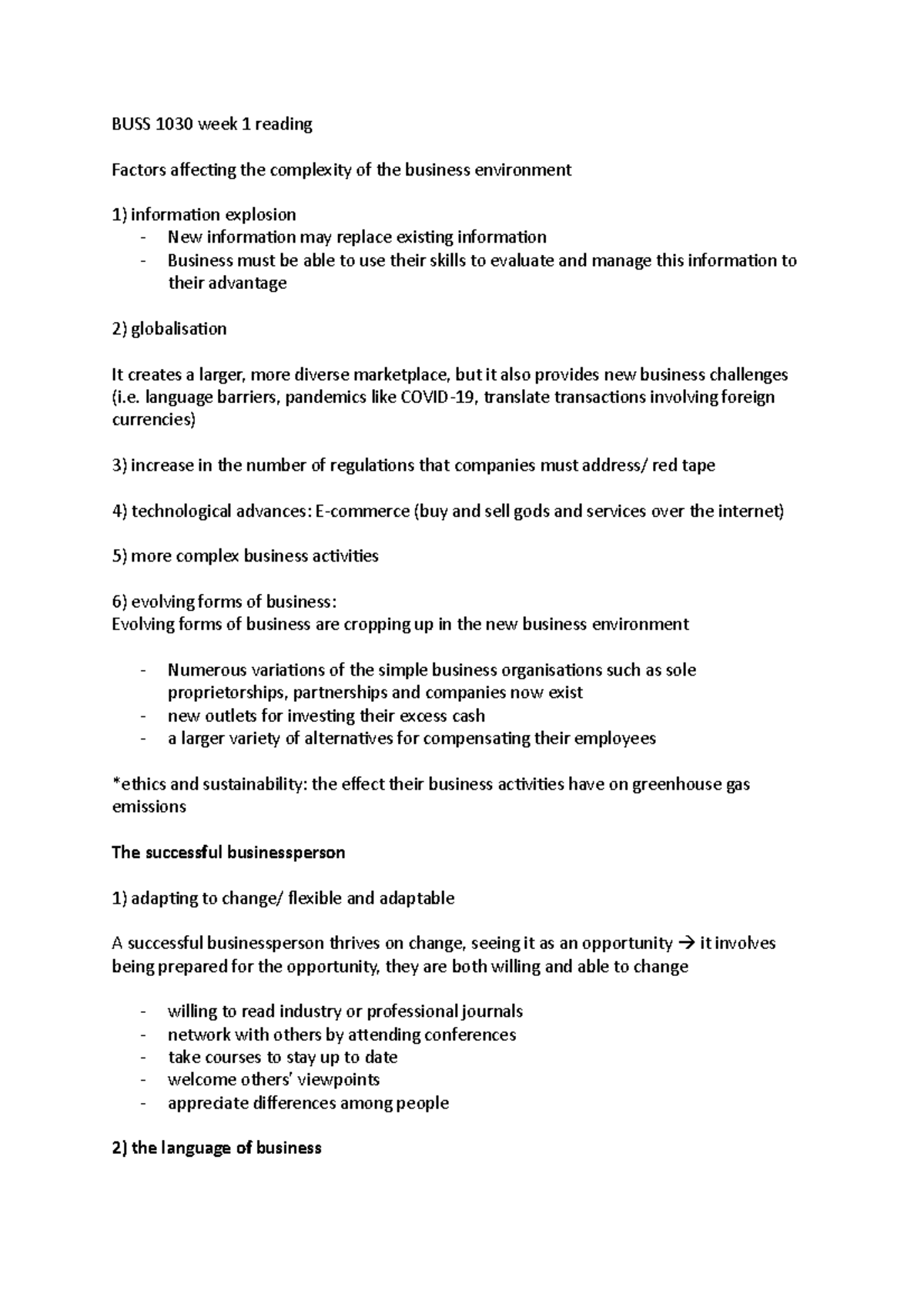 BUSS 1030 week 1 reading - BUSS 1030 week 1 reading Factors affecting ...