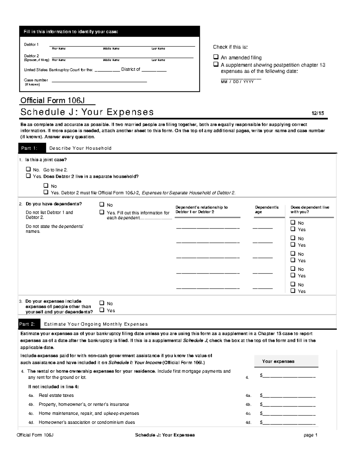 Form b106j - This is one of the forms for the test. - Official Form ...