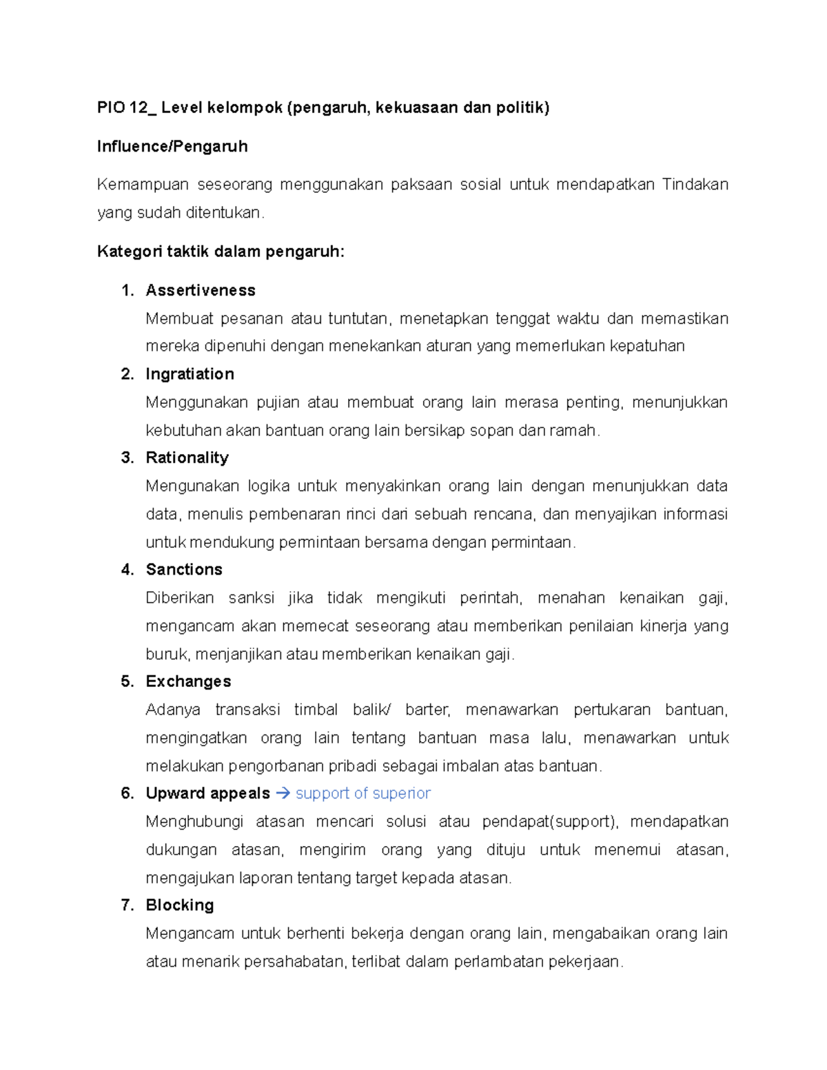 Rangkuman PIO P12 - Level kelompok (pengaruh, kekuasaan dan politik ...