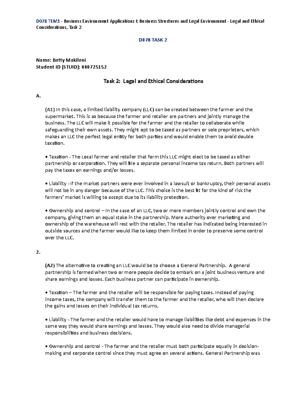 D078 Task 2 - passed - D078 TEM1 - Business Environment Applications I ...