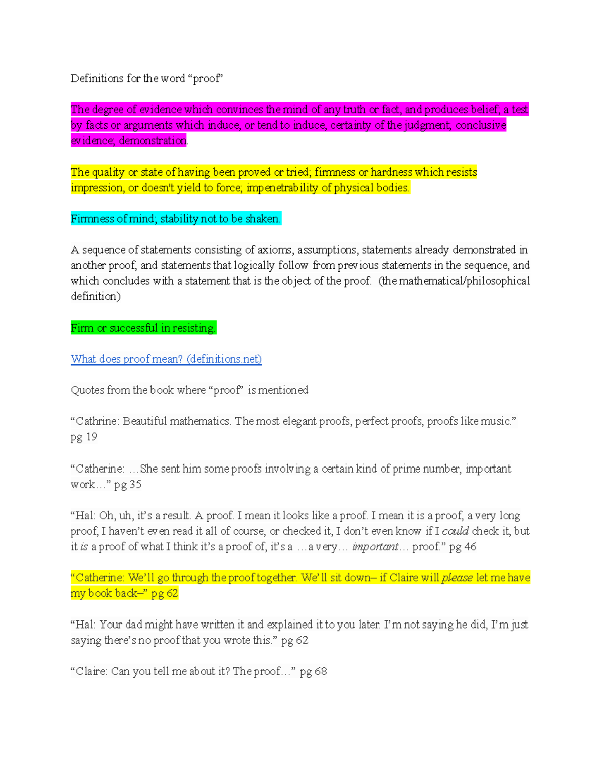 Notes for "Proof" - Definitions for the word “proof” The degree of ...