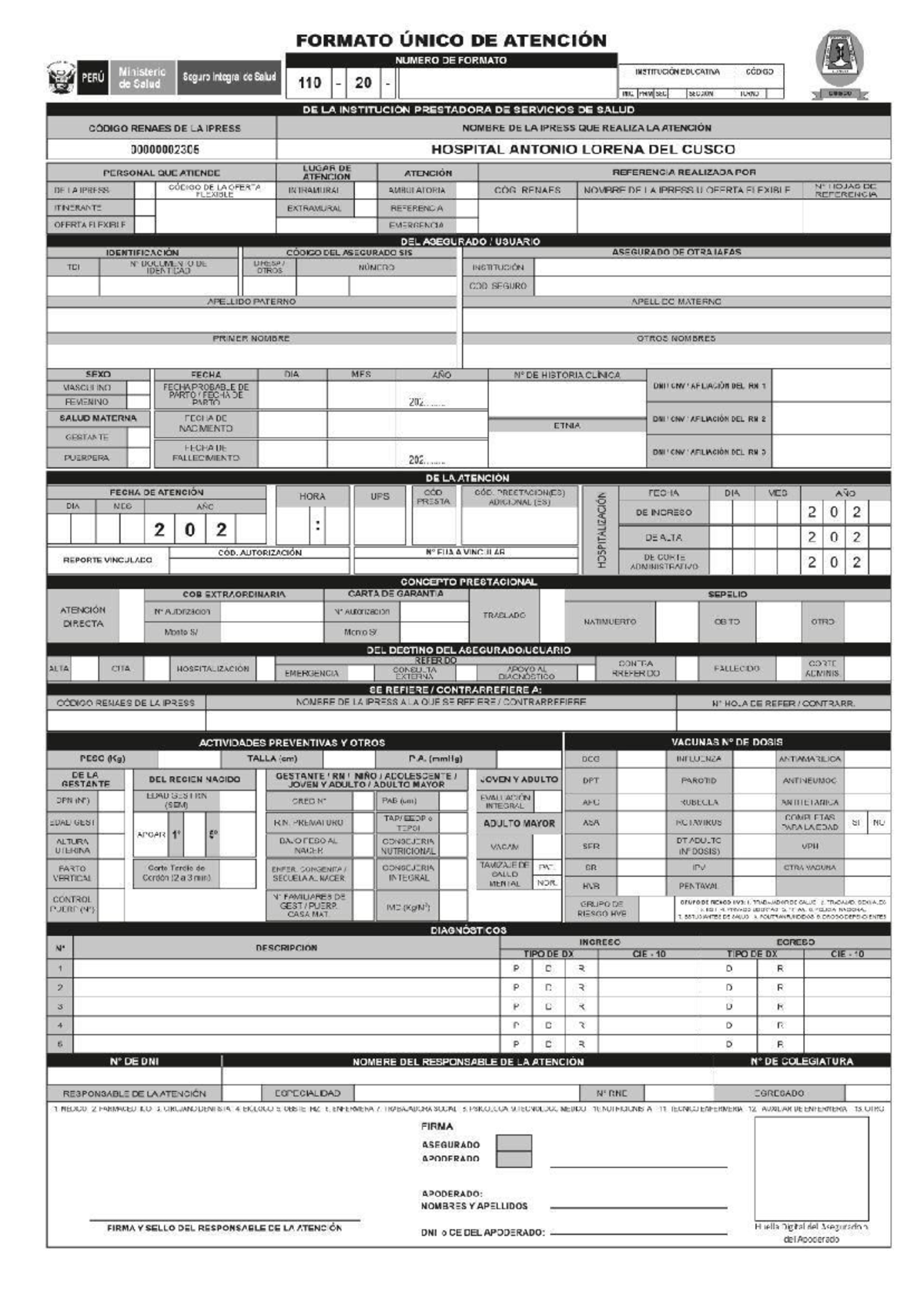 Formato Unico DE Atencion FUA - FORMATO ÚNICO DE ATENCIÓN NUMERO DE FORMATO PERU Ministerio ...