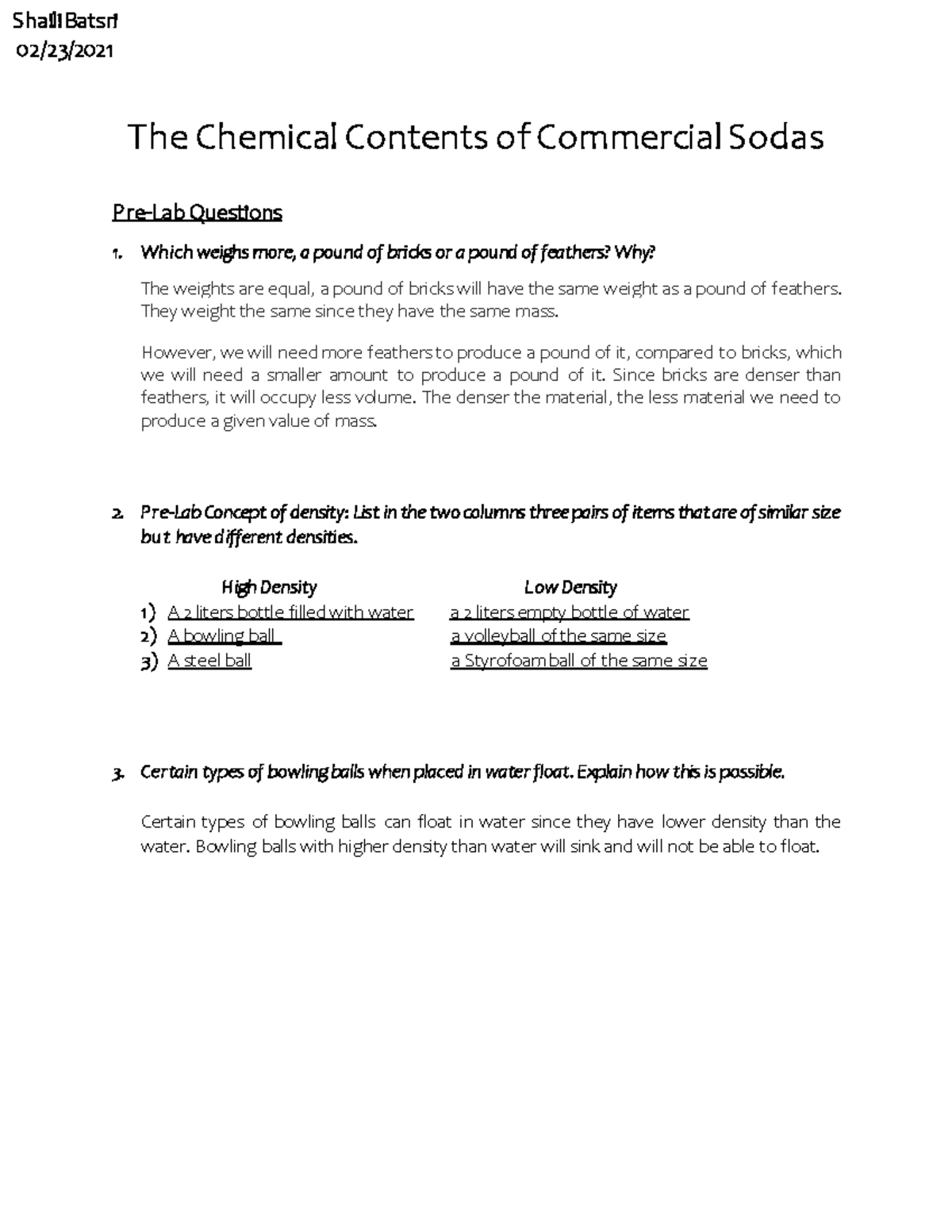 The Chemical Contents of Commercial Sodas - Lab Report - The Chemical ...