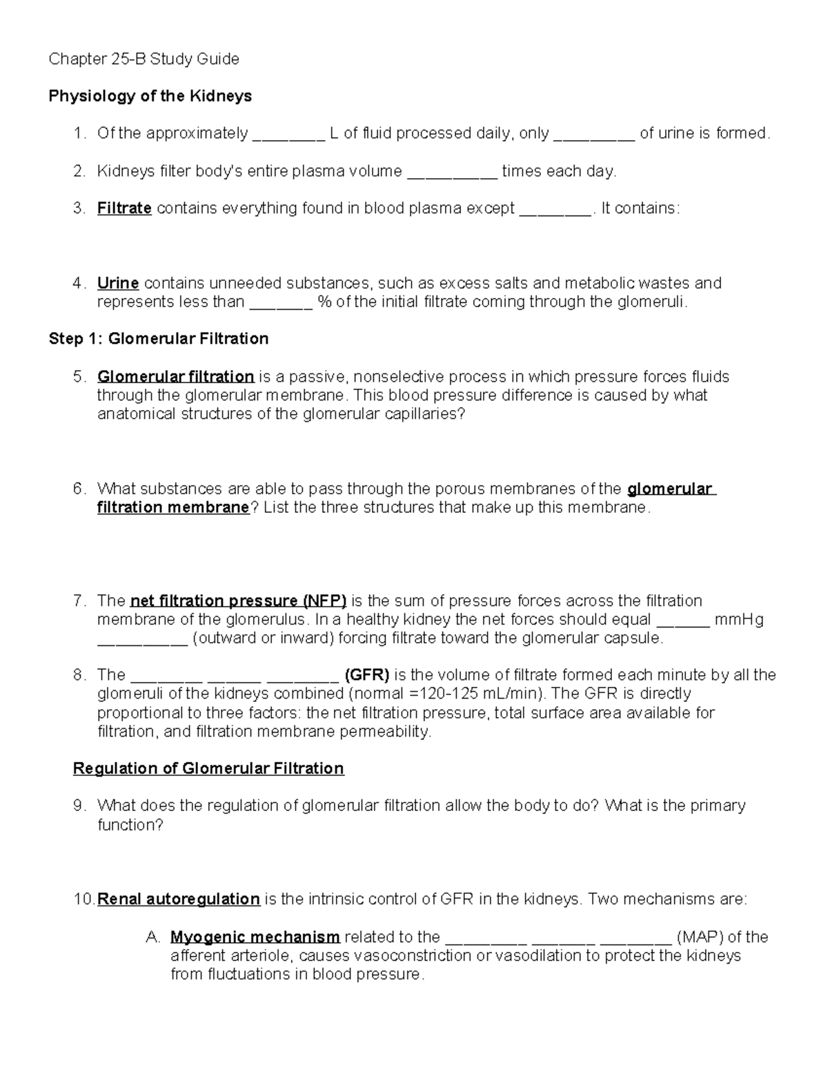 Chapter 25 Study Guide B Upload - Chapter 25-B Study Guide Physiology ...