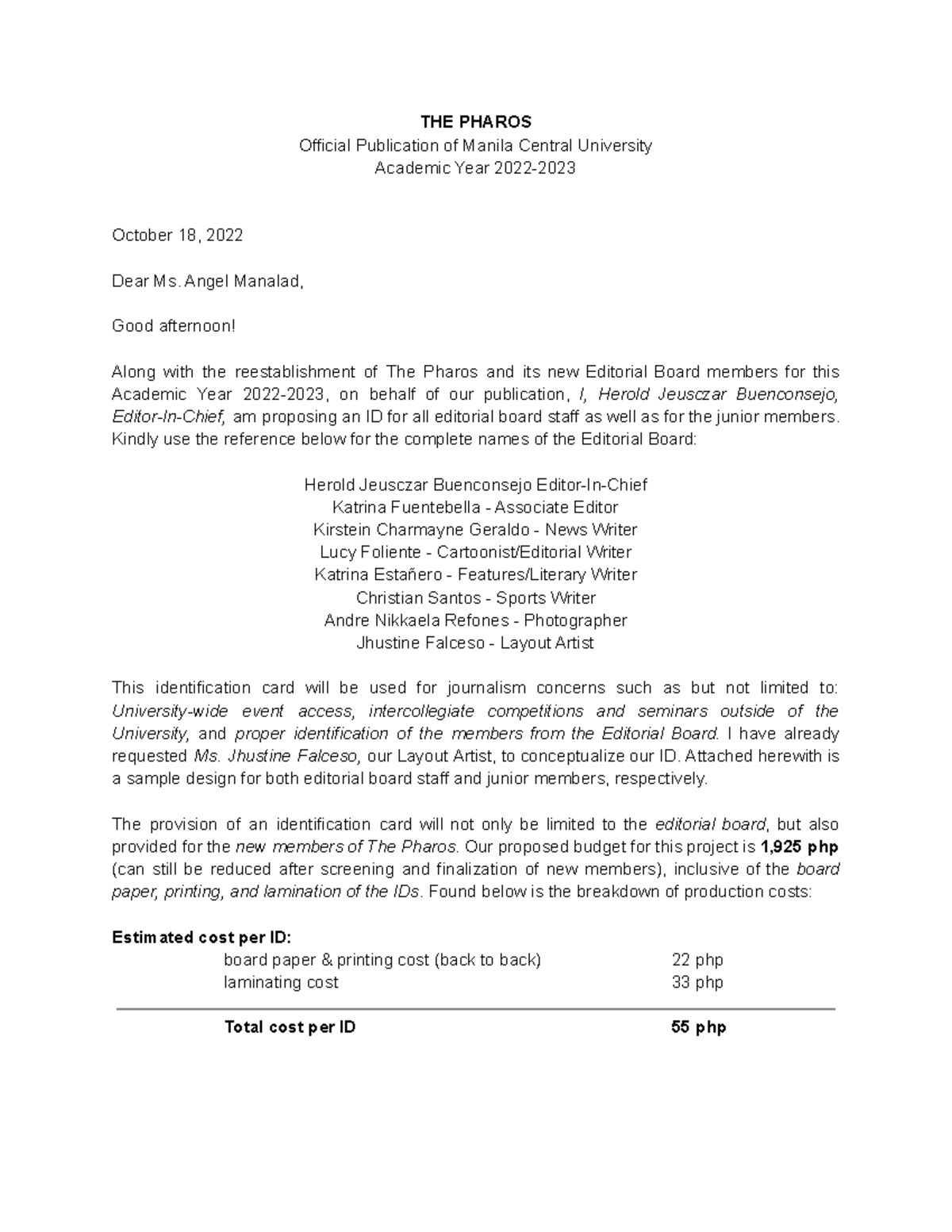 THE- Pharos- Letter- Proposal -ID - THE PHAROS Official Publication of ...