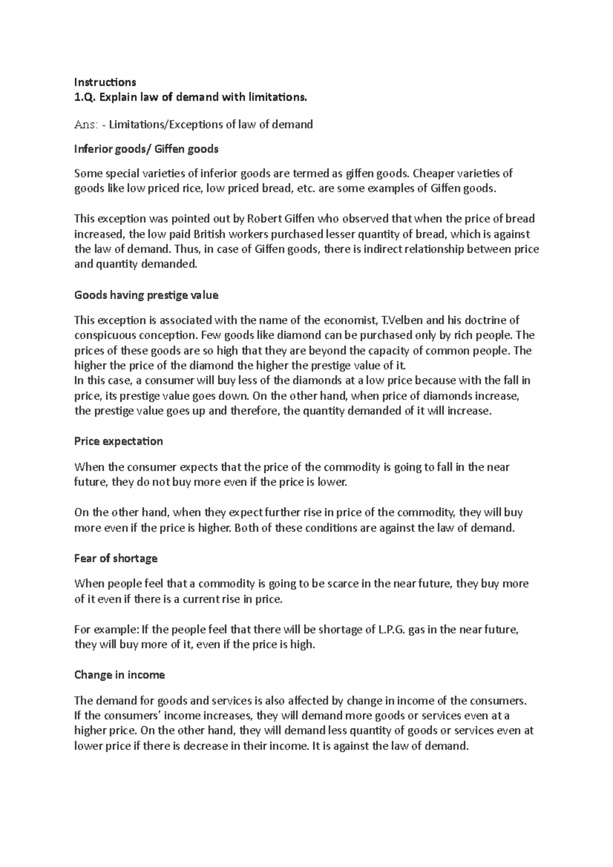 ME Ass- 6 question 1,2,3,4 - Instructions Explain law of demand with ...