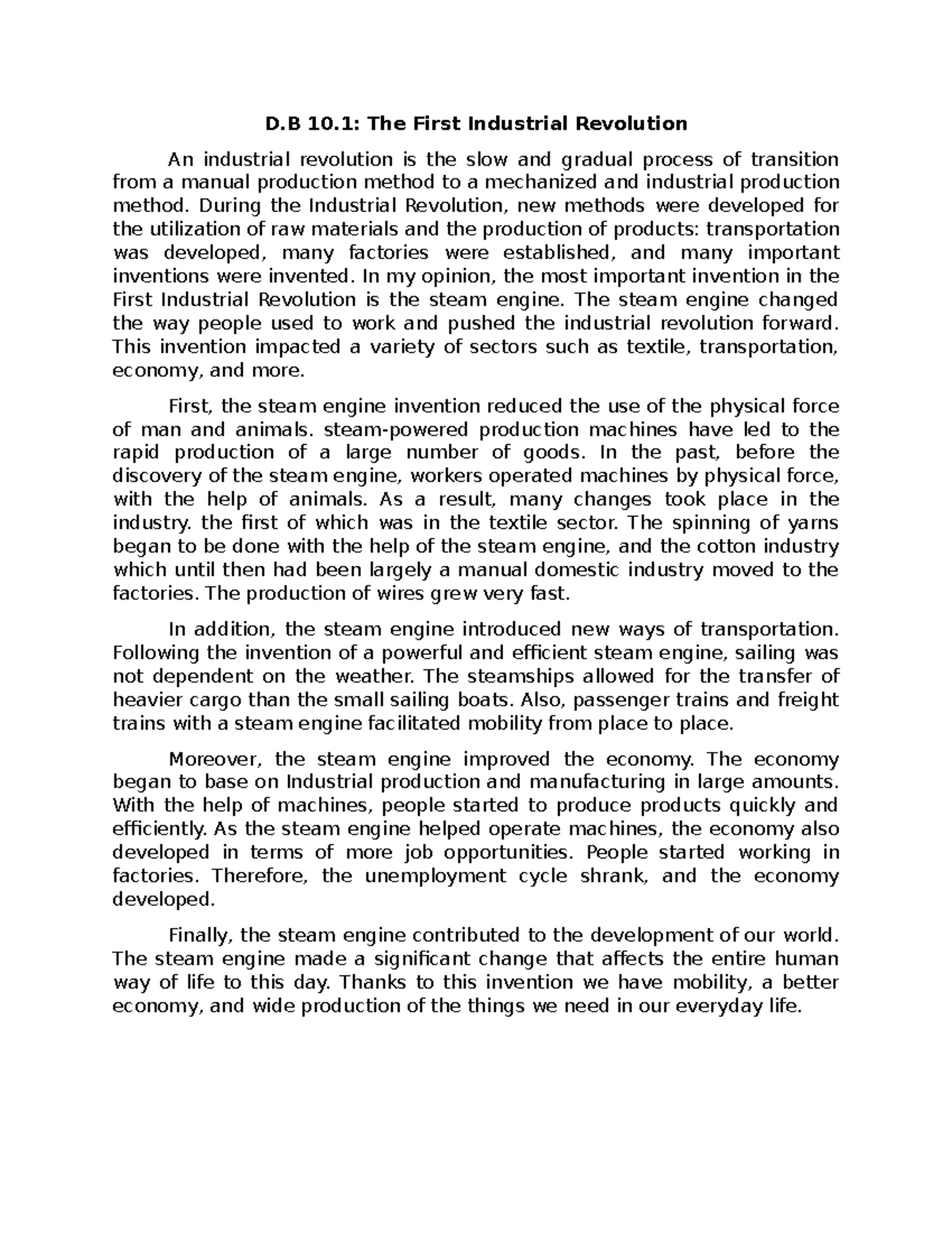 DB 10.1 Unit 7 The First Industrial Revolution - D 10: The First ...